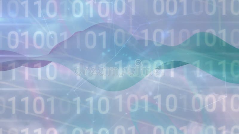 Binary Code Animation Over Abstract Waves And Light Effects Stock