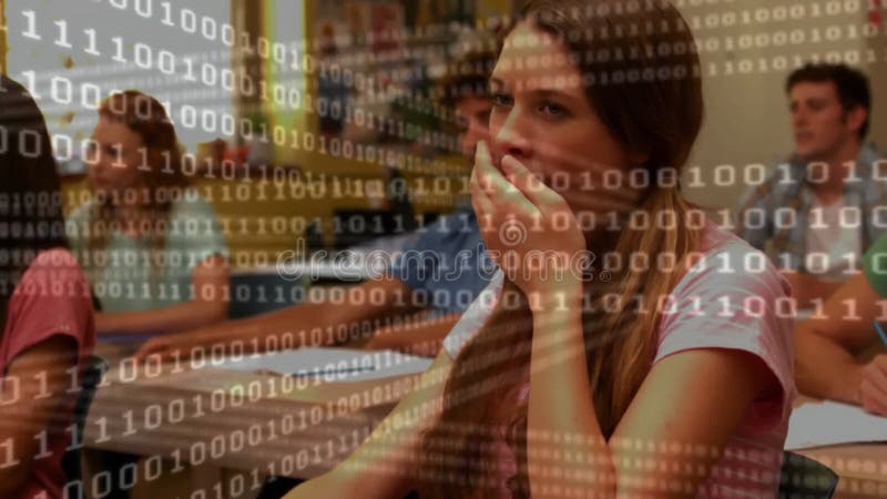 Binary Code Animation Over Students Studying in Classroom Stock Video - Video of teacher ...