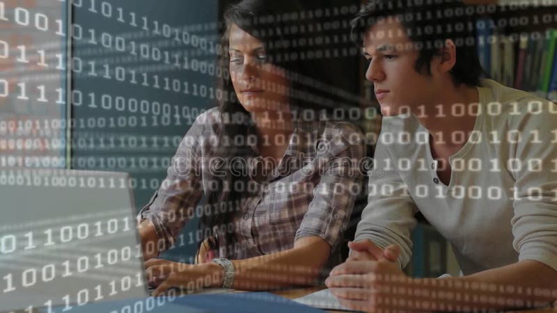 Binary Code Animation Over Two People Working Together on Laptop Stock Footage - Video of binary ...