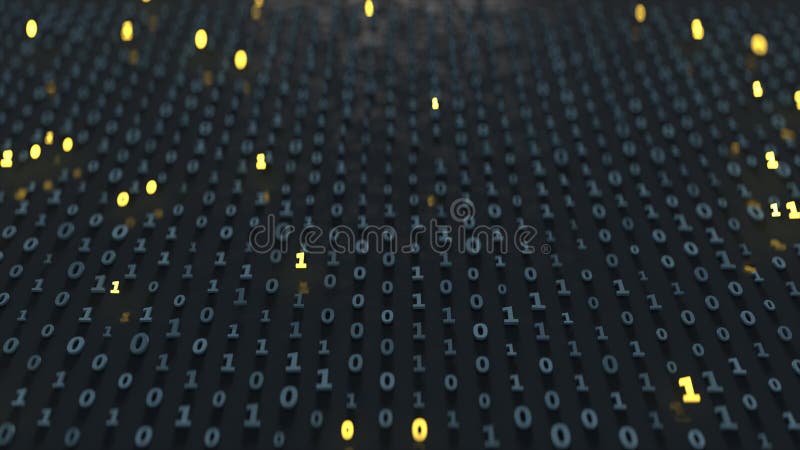 Binary Code Array With Glowing Symbols 3D Render Stock Illustration - Illustration of code ...
