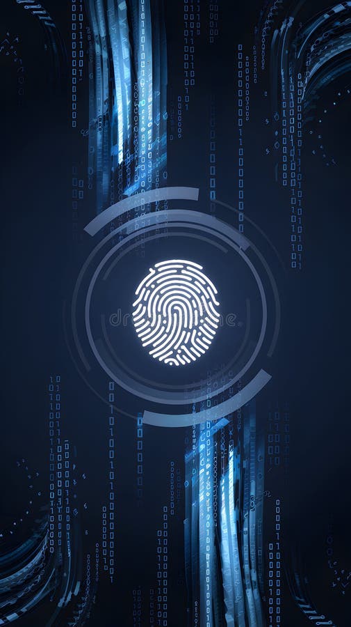Binary Code Backdrop with Glowing Fingerprint, Symbolizing Digital Identity. Stock Illustration ...