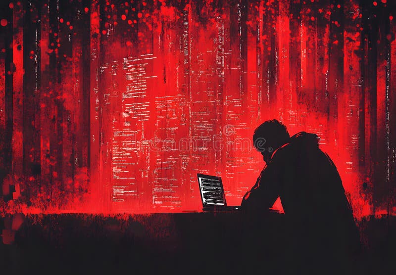 Binary Code Background Black And Red Color Matrix With Lines Creating A Technological