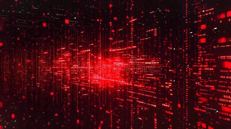 Binary Code Background, Black and Red Color Matrix, with Lines Creating a Technological ...