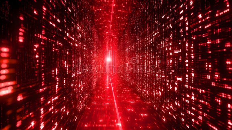 Binary Code Background Black And Red Color Matrix With Lines Creating