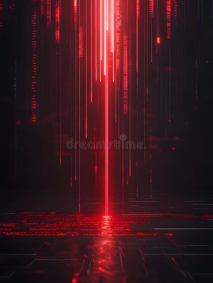 Binary Code Background, Black and Red Color Matrix, with Lines Creating a Technological ...
