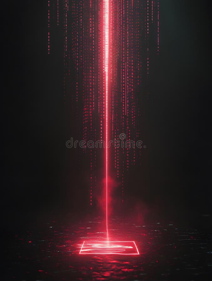 Binary Code Background, Black and Red Color Matrix, with Lines Creating a Technological ...