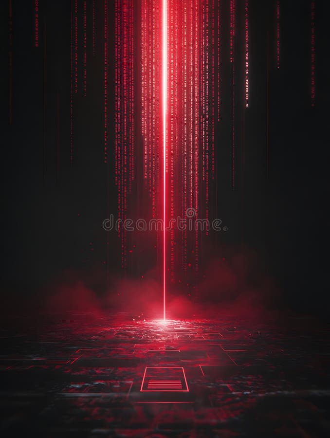 Binary Code Background, Black and Red Color Matrix, with Lines Creating a Technological ...