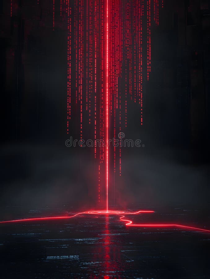 Binary Code Background, Black and Red Color Matrix, with Lines Creating a Technological ...