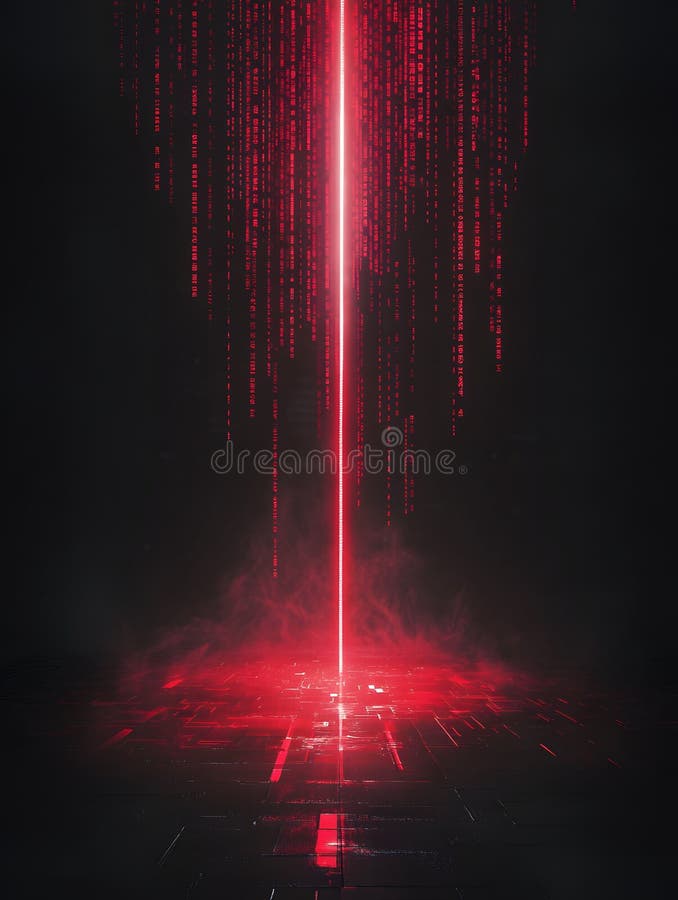 Binary Code Background Black And Red Color Matrix With Lines Creating A Technological