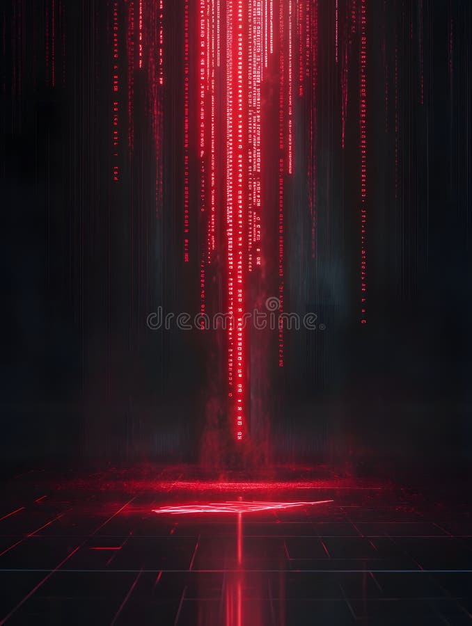 Binary Code Background, Black and Red Color Matrix, with Lines Creating ...