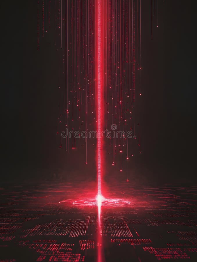 Binary Code Background, Black and Red Color Matrix, with Lines Creating a Technological ...