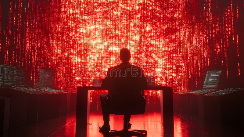 Binary Code Background Black And Red Color Matrix With Lines Creating