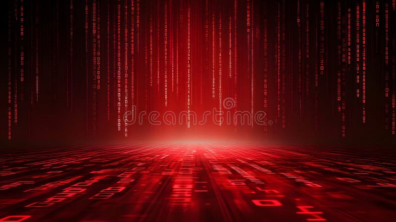 Binary Code Background Black And Red Color Matrix With Lines Creating