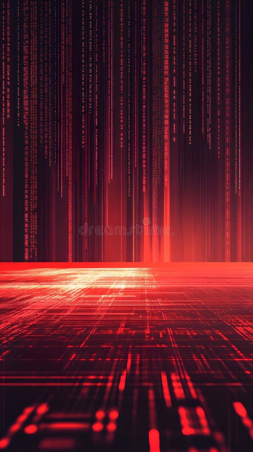 Binary Code Background, Black and Red Color Matrix, with Lines Creating a Technological ...