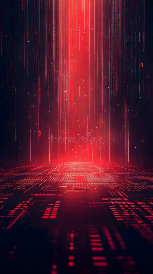 Binary Code Background Black And Red Color Matrix With Lines Creating