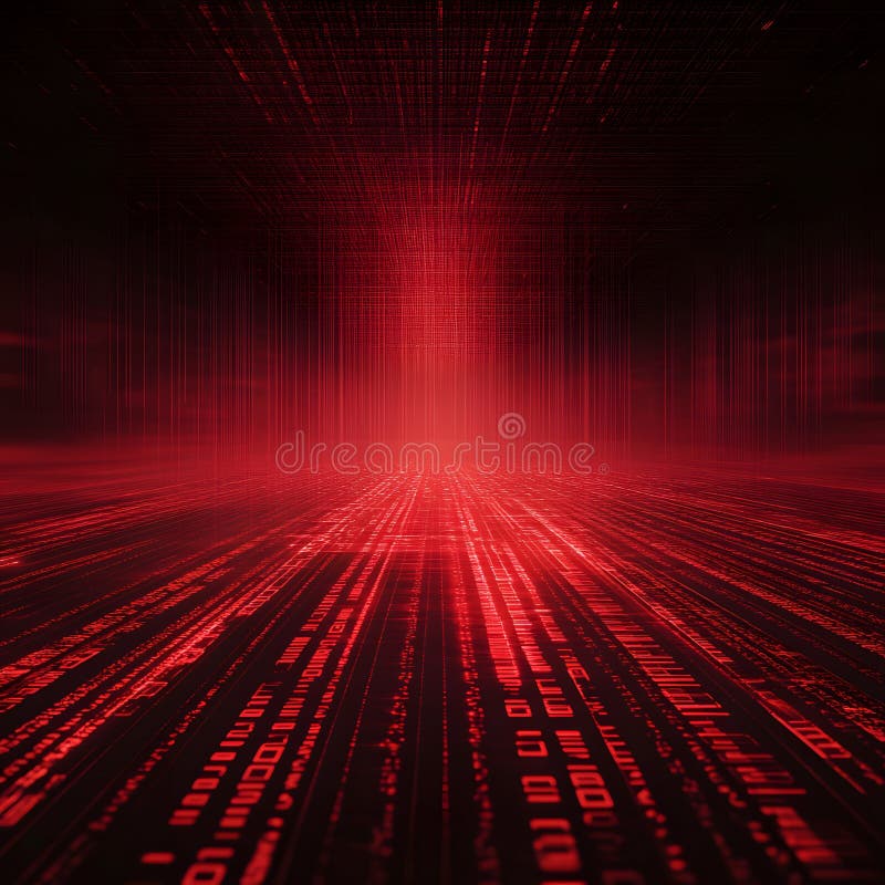 Binary Code Background, Black and Red Color Matrix, with Lines Creating a Technological ...