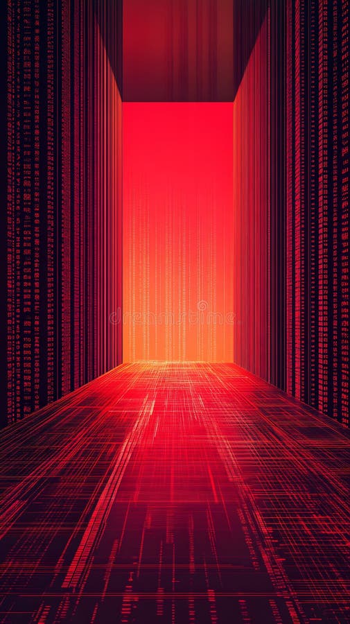 Binary Code Background Black And Red Color Matrix With Lines Creating