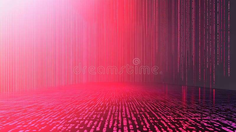 Binary Code Background, Black and Red Color Matrix, with Lines Creating a Technological ...