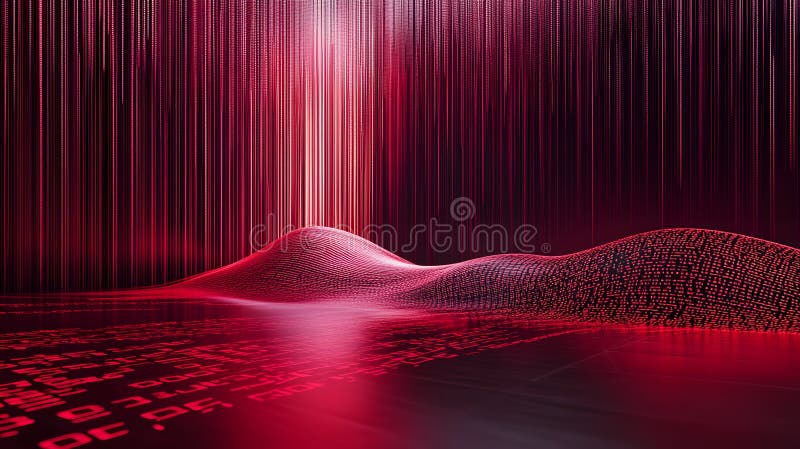 Binary Code Background Black And Red Color Matrix With Lines Creating