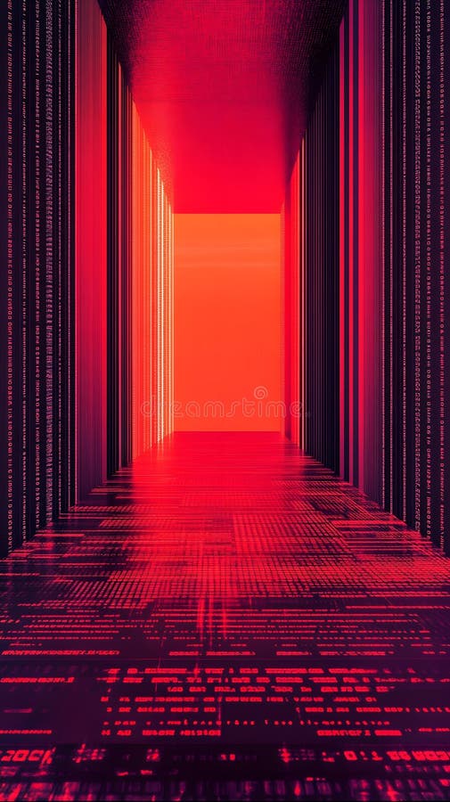 Binary Code Background, Black and Red Color Matrix, with Lines Creating a Technological ...