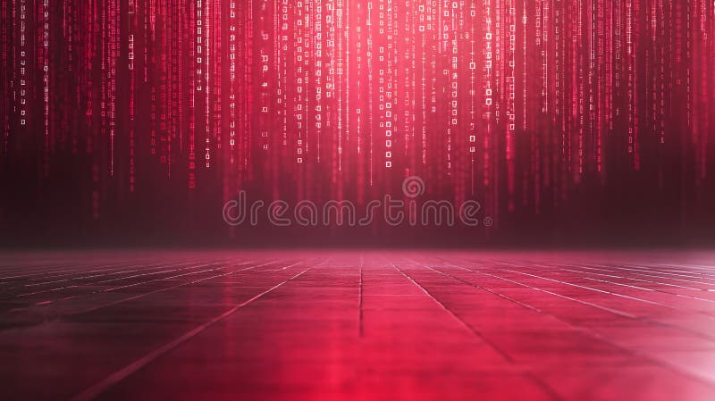 Binary Code Background Black And Red Color Matrix With Lines Creating