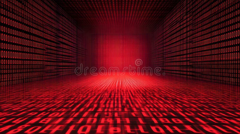 Binary Code Background Black And Red Color Matrix With Lines Creating