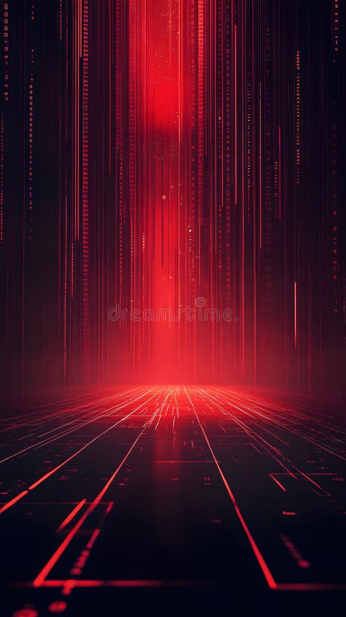 Binary Code Background Black And Red Color Matrix With Lines Creating A Technological