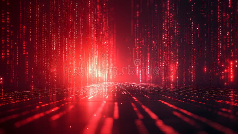 Binary Code Background, Black and Red Color Matrix, with Lines Creating a Technological ...
