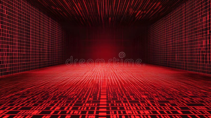 Binary Code Background Black And Red Color Matrix With Lines Creating