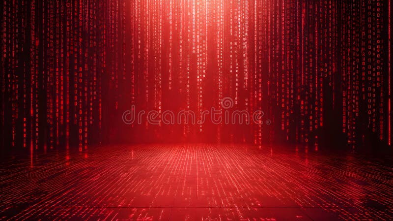 Binary Code Background, Black and Red Color Matrix, with Lines Creating a Technological ...