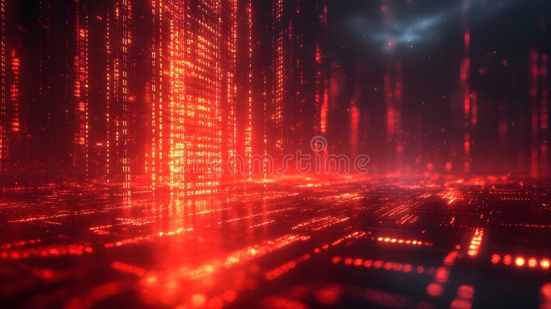 Binary Code Background, Black and Red Color Matrix, with Lines Creating ...