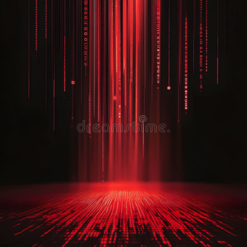 Binary Code Background, Black and Red Color Matrix, with Lines Creating a Technological ...