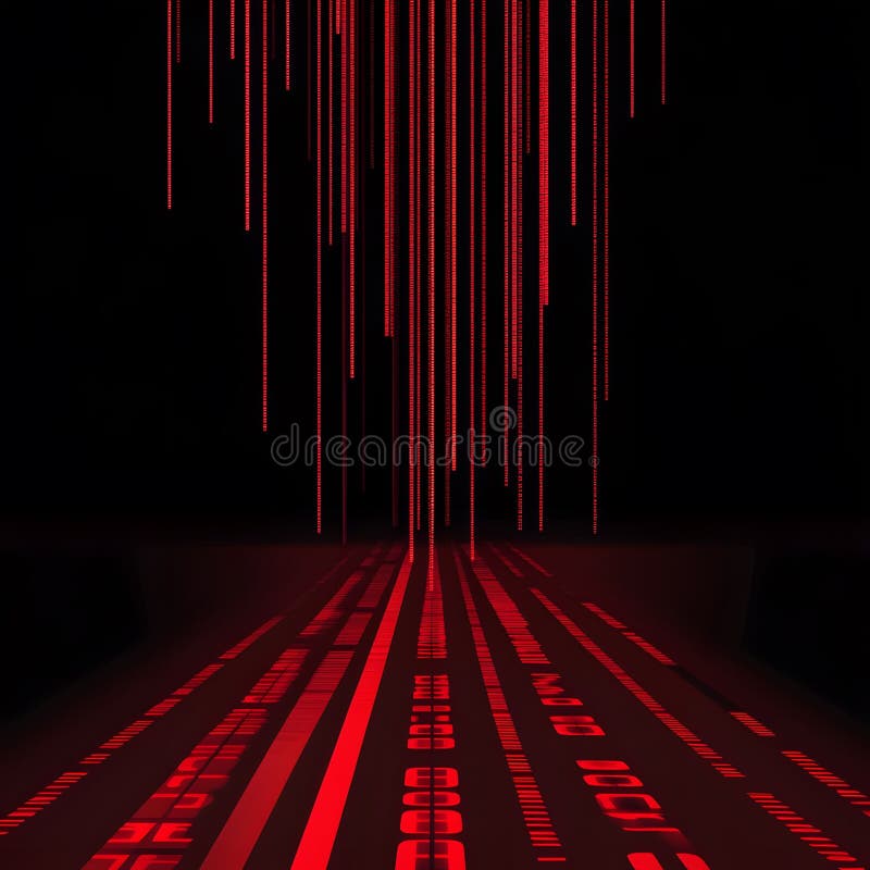 Binary Code Background, Black and Red Color Matrix, with Lines Creating a Technological ...