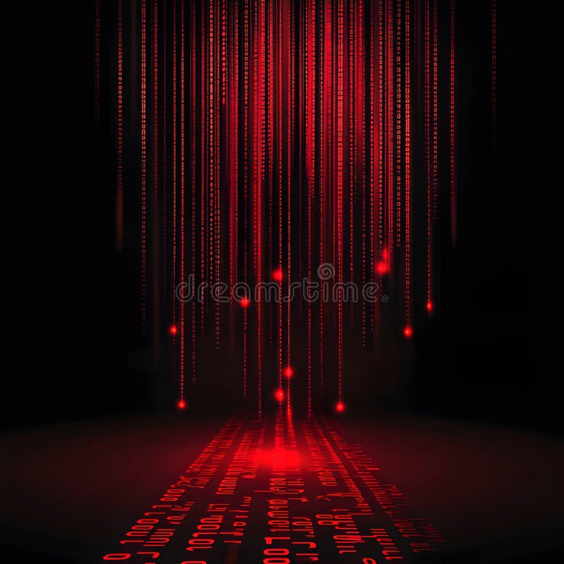 Binary Code Background Black And Red Color Matrix With Lines Creating A Technological