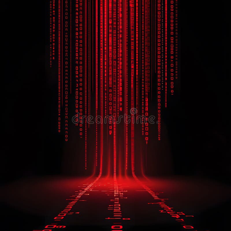 Binary Code Background, Black and Red Color Matrix, with Lines Creating a Technological ...