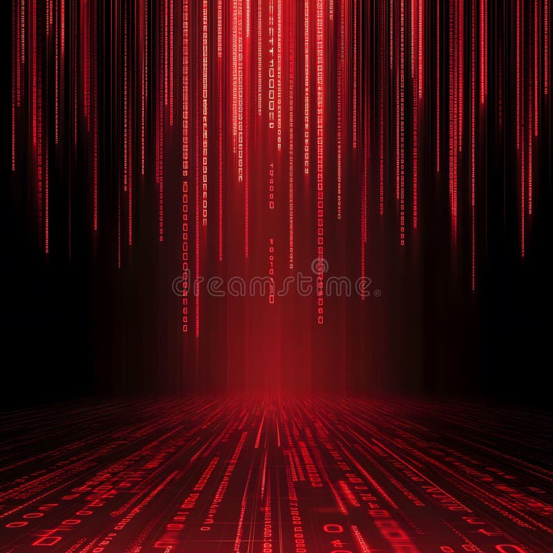 Binary Code Background, Black and Red Color Matrix, with Lines Creating a Technological ...