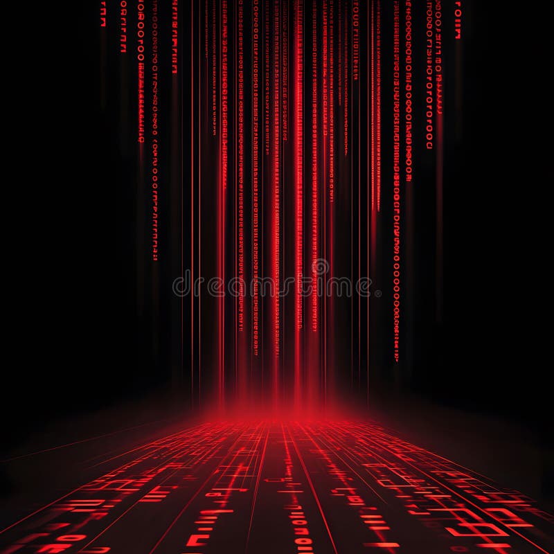Binary Code Background, Black and Red Color Matrix, with Lines Creating a Technological ...