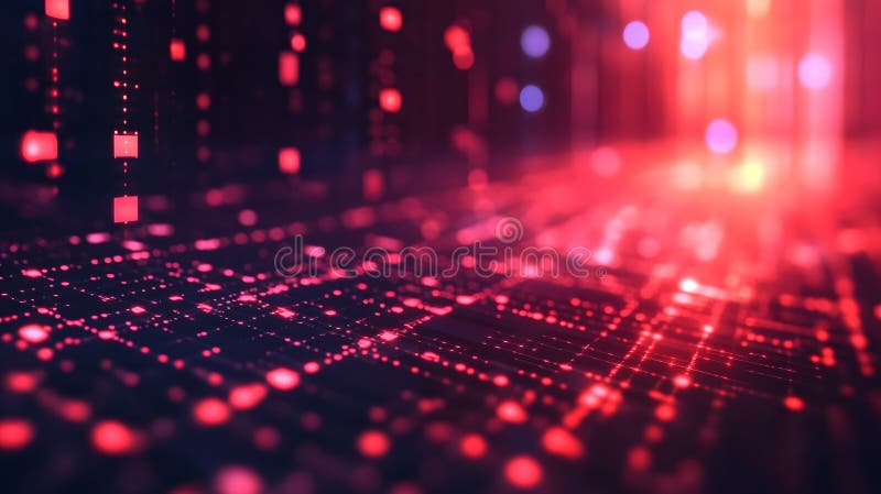 Binary Code Background Black And Red Color Matrix With Lines Creating A Technological