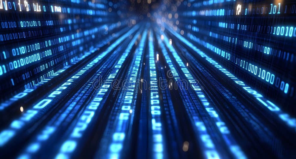 Binary Code Background, Blue Color, Matrix, with Lines Creating a ...