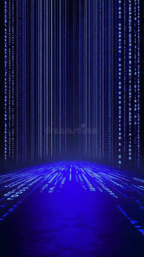 Binary Code Background, Blue Color, Matrix, with Lines Creating a ...