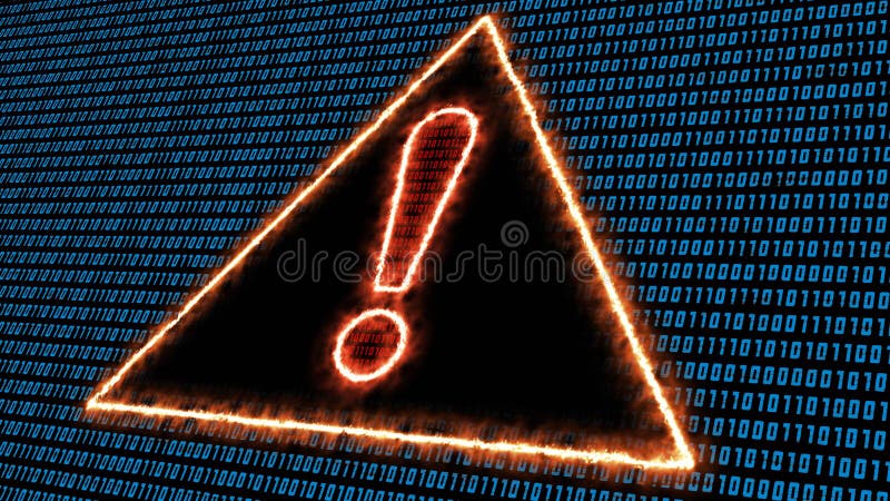 Binary Code Background in Blue Colour - Burning Exclamation Mark on ...