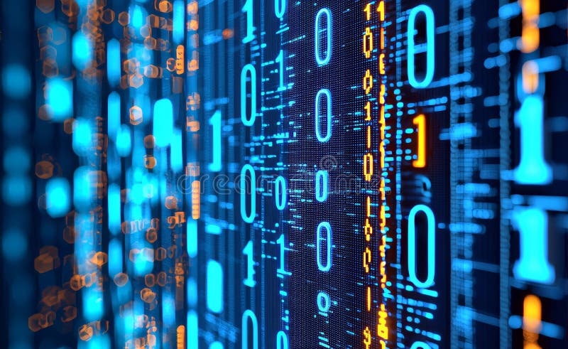 Binary Code Background Concept - 3D Illustration - Blue Bytes of Binary ...