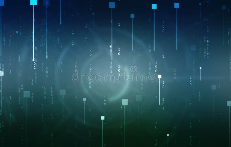 Flowing Number One and Zero Text in Binary Code Format in Technology Background. Stock ...