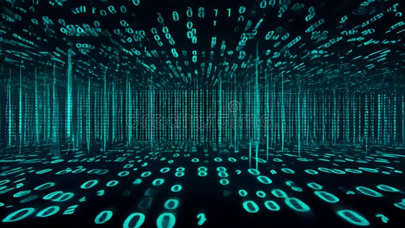 Binary Code Background Digital Matrix Floating Numbers Glowing Teal Data Streams Futuristic