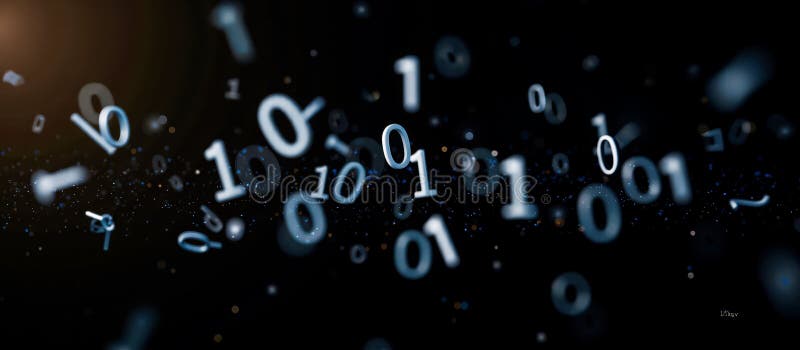 Binary Code Background With Floating Numbers In Digital Space Representing Data Technology