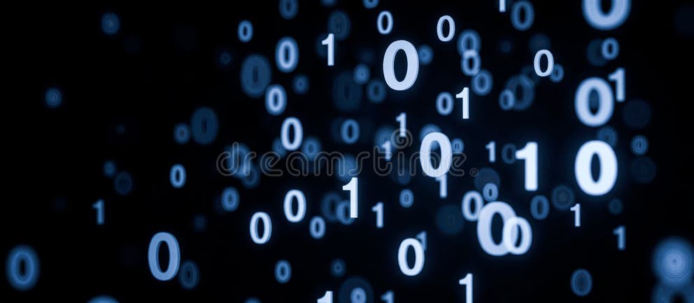 Binary Code Background with Floating Ones and Zeros in Blue Color on ...