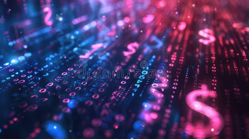 Binary Code Background with Glowing Pink and Blue Dollar Signs AIG535 ...