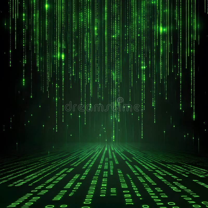 Binary Code Background, Green Color, Matrix, with Lines Creating a Futuristic Atmosphere ...