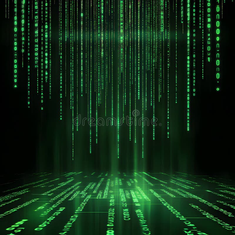 Binary Code Background, Green Color, Matrix, with Lines Creating a Futuristic Atmosphere ...