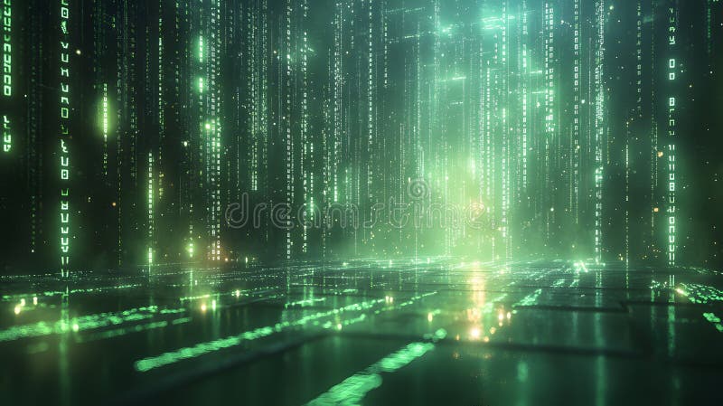 Binary Code Background, Green Color, Matrix, with Lines Creating a Futuristic Atmosphere ...